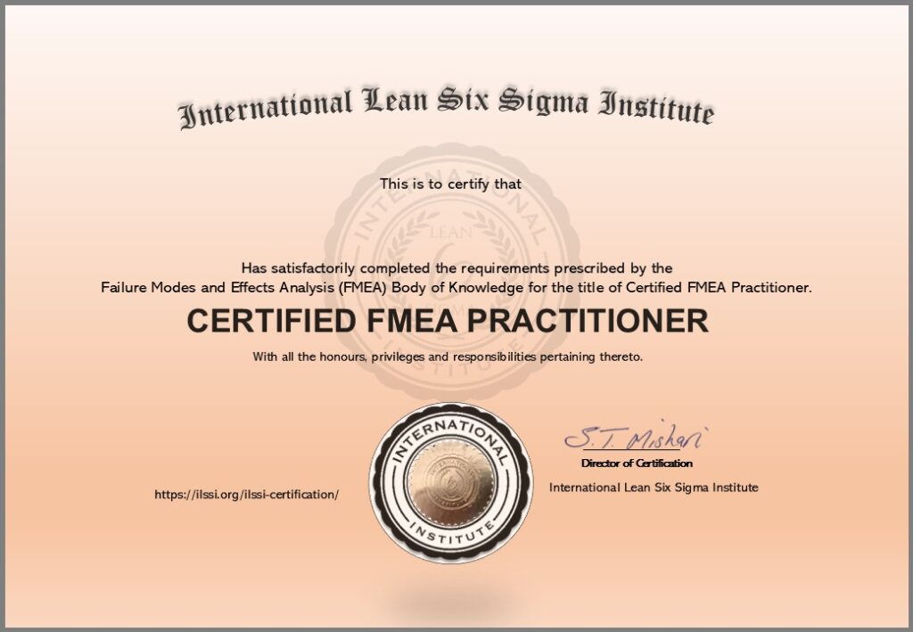 Certified-FMEA-Practitioner | International Lean Six Sigma Institute